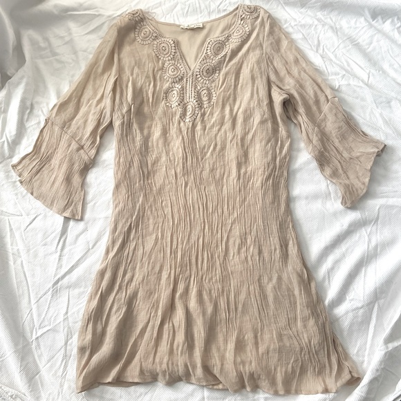 indigo Rose | Tops | Indigo Rose Tan Laced Front Tunic Or Mini Dress ...